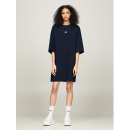 Shirtkleid Tommy Jeans "TJW BADGE TEE DRESS" Gr. S (36), N-Gr, blau (dark night navy) Damen Kleider mit Tommy Jeans Flagge