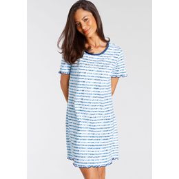 Sleepshirt Vivance Dreams Gr. 40/42, N-Gr, blau (blau gestreift), Damen, Single Jersey, Obermaterial: 100% Baumwolle, gestreift, Kleider, mit Kräuselsaum