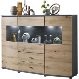 Highboard Inosign "DERA" Sideboards Gr. B/H/T: 160cm x 117cm x 41,6cm, Soft Close, 2 St., braun (braun/grau) Vitrine, Breite 160 cm