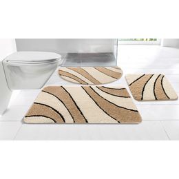 Badematte my home "Anna" Badematten Gr. rechteckig (80cm x 150cm), Polyester, beige (sand, natur) Badteppich, Hoch Tief Effekt, Modern, Weich, Wellen