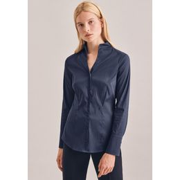 Klassische Bluse Seidensticker "Schwarze Rose" Gr. XS (34), blau (dunkelblau), Damen, 75% Baumwolle 22% Polyamid 3% Elastan, unifarben, Blusen, Langarm Kragen Uni