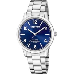 Quarzuhr Calypso Watches "Basic", silber (silberfarben, blau), Armbanduhren, Herren, Armbanduhr, Herrenuhr, Edelstahlarmband, analog