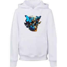 Kapuzenpullover F4NT4STIC "Schmetterling Skull HOODIE UNISEX" Gr. 110/116, weiß, Mädchen, Obermaterial: 65% Baumwolle, 35% Polyester, Pullover, Print