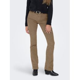 Cordhose Only "ONLMARY-GLOBAL MID CORD FLARED PNT NOOS", Damen, Gr. 40, Länge 32, beige (fossil), Cord, Obermaterial: 98% Baumwolle, 2% Elasthan, unifarben, modisch, slim fit, Hosen