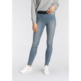 Skinny-fit-Jeans Arizona Gr. 19, K + L Gr, blau (blue-used) Damen Jeans extra-enger Schnitt, komfortable Leibhöhe, Used-Look-Waschung