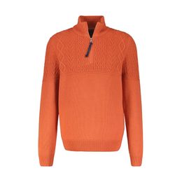 Strickpullover Lerros "Lerros Stricktroyer mit Cable-Muster", Herren, Gr. L, orange (spicy orange), 60% Baumwolle, 40% Polyacryl, ohne Ausschnitt, Pullover