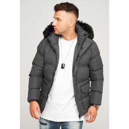 Steppjacke behype "BHADLYR", Herren, Gr. L, grau (dunkelgrau), 100% Polyester, unifarben, normal, ohne Ausschnitt, Jacken, mit abtrennbarer Kunstfellkapuze