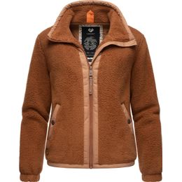 Sweatjacke Ragwear "Nordicka" Gr. 4XL (48), braun Damen Sweatjacken Sportliche Kapuzenjacke mit Kunstleder-Elementen