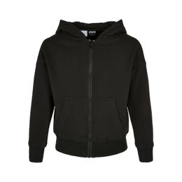 Kapuzensweatshirt Urban Classics "Urban Classics Damen Girls Organic Terry Zip Hoody" Gr. 110/116, schwarz (black) Mädchen Sweatshirts