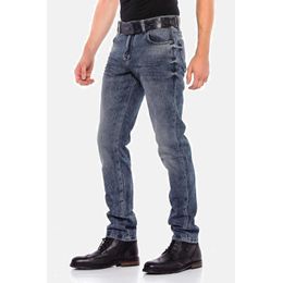 Cipo & Baxx Slim-fit-Jeans CIPO & BAXX "Jeans" Gr. 30, Länge 34, blau (blue) Herren Jeans mit Allover-Gitter-Musterung, CD543