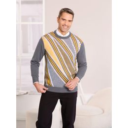 Rundhalspullover CLASSIC "Rundhals-Pullover" Gr. 50, gelb (ocker, gemustert) Herren Pullover