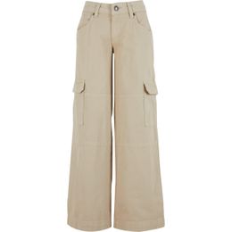 Cargojeans Urban Classics "Urban Classics Damen Ladies Low Waist Cargo Pants" Gr. 26, Normalgrößen, weiß (offwhiteraw) Damen Jeans