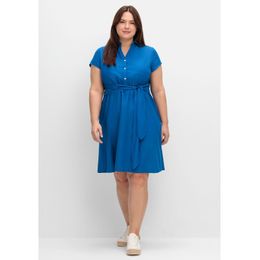 Sommerkleid sheego "Große Größen" Gr. 58, Normalgrößen, blau (kobalt) Damen Kleider mit Gürtel, Leinenanteil