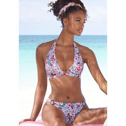 Triangel-Bikini-Top s.Oliver "Scatter" Gr. 36, Cup A/B, lila (lila, bedruckt) Damen Bikini-Oberteile mit Zierring in Hornoptik