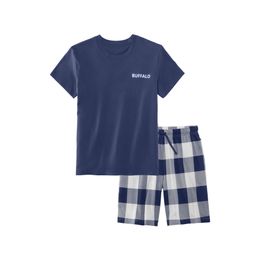 Pyjama Buffalo Gr. 134/140, blau (navy /beige kariert) Kinder Homewear-Sets im coolen Karolook