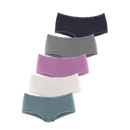 Panty Vivance, Damen, Gr. 32/34, bunt (anthrazit meliert, beige meliert, flieder, eukalyptus, navy), Single Jersey, Obermaterial: 95% Baumwolle, 5% Elasthan. Spitze: 90% Polyamid, 10% Elasthan, meliert, unifarben, körpernah, Unterhosen, aus elastischer Baumwolle
