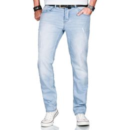 Slim-fit-Jeans Alessandro Salvarini "ASCatania" Gr. W30 L32, Länge 32, blau (as, 161, hellblau used), Herren, Denim/Jeans, 98% Baumwolle 2% Elasthan, Destroyed-Effekte, leichte Abriebeffekte, Jeans, mit used look Effekt und mit 2% Elasthan