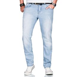 Slim-fit-Jeans Alessandro Salvarini "ASCatania", Herren, Gr. W31 L32, L&auml;nge 32, blau (as, 161, hellblau used), Denim/Jeans, 98% Baumwolle, 2% Elasthan, Destroyed-Effekte, leichte Abriebeffekte, Basic, schmal, Jeans Slim-fit-Jeans, mit used look Effekt und mit 2% Elasthan