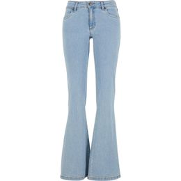 Bequeme Jeans Urban Classics "Urban Classics Damen Ladies Organic Low Waist Flared Denim", Damen, Gr. 26, Normalgrößen, grau (ighter washed), 98% Baumwolle, 2% Elasthan, unifarben, casual, Jeans