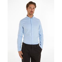 Langarmhemd Calvin Klein "OXFORD SOLID SLIM SHIRT" Gr. 40, N-Gr, blau (vista blue) Herren Hemden mit Logoprägung