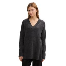 Longpullover Tom Tailor Denim Gr. L (40), grau (shale grey melange) Damen Pullover in Melange Optik