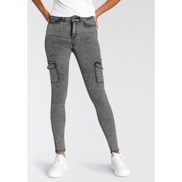 Skinny-fit-Jeans Arizona "Ultra Stretch" Gr. 40, N-Gr, grau (grey moonwashed) Damen Jeans High Waist mit Cargotaschen