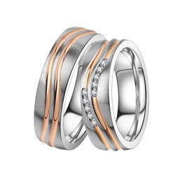 Trauring DOOSTI "Schmuck Geschenk Edelstahl Ehering Partnerring LIEBE" Fingerringe Gr. 56, mit Zirkonia, Edelstahl, 6mm, rosegold (edelstahlfarben, roségoldfarben, kristallweiß) Made in Germany, wahlweise mit oder ohne Zirkonia