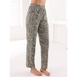 Dehnbund-Hose feel good, Damen, Gr. 48/50, Normalgrößen, gelb (sand, camel, bedruckt), 95% Baumwolle, 5% Elasthan, gemustert, animal-print, Hosen