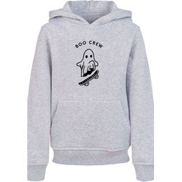 Kapuzenpullover F4NT4STIC "Boo Crew Halloween" Gr. 122/128, grau (erdgrau), Mädchen, Obermaterial: 65% Baumwolle, 35% Polyester, Pullover Hoodie, Print