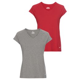 Funktionsshirt FAYN SPORTS "Double Pack Essential", Damen, Gr. 50, schwarz (anthra melange, salsa rot), Jersey, Obermaterial: 58% Baumwolle, 38% Polyester, 4% Elasthan, sportlich, figurbetont, V-Ausschnitt, Kurzarm, Shirts, Kurzarm, lockere Passform, unifarben, V-Ausschnitt