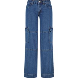 Cargojeans Urban Classics "Urban Classics Damen Ladies Low Waist Cargo Pants" Gr. 26, Normalgrößen, blau (midindigo washed) Damen Jeans