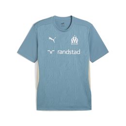 Trainingsshirt Puma "Olympique de Marseille Trainingstrikot Herren", Herren, Gr. M, blau (bold blau putty beige), Obermaterial: 100% Polyester; Einsatz: 100% Polyester, colorblocking, slim fit, Rundhals, Kurzarm, Shirts