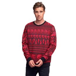 Sweatshirt Rusty Neal, Herren, Gr. L, rot (rot, schwarz), 76% Polyester, 22% Viskose, 2% Elasthan, mehrfarbig, casual, Rundhals, Sweatshirts, mit extravagantem Muster