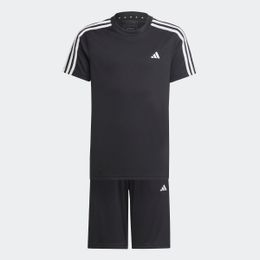 Trainingsanzug adidas Sportswear "TRAIN ESSENTIALS AEROREADY 3STREIFEN REGULARFIT TRAINING SET" Gr. 152, schwarz-weiß (black / white) Kinder Sportanzüge