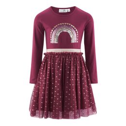 Jerseykleid happy girls Gr. 116, N-Gr, lila (berry), Mädchen, Jersey, Obermaterial: 95% Baumwolle, 5% Elasthan. Obermaterial 2: 100% Polyester. Futter: 100% Baumwolle, bedruckt, Kleider