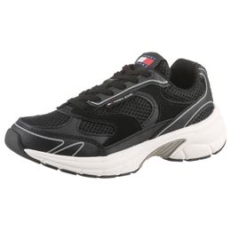 Keilsneaker Tommy Jeans "THE CONEY", Damen, Gr. 39, schwarz, Leder, Lederimitat, Textil, Sportlich, Schuhe Sneaker, Plateau, Freizeitschuh, Halbschuh, Schnürschuh mit Kontrastnähten