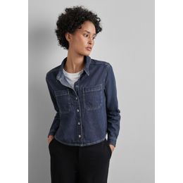 Jeansbluse Street One, Damen, Gr. 44, blau (dunkelblau), Jeans, 100% Baumwolle, unifarben, casual, normal normal, V-Ausschnitt, Langarm Bündchen, Blusen, in Denim-Optik