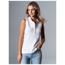 Shirttop TRIGEMA "TRIGEMA Ärmelloses Poloshirt mit kontrastfarbigen Akzenten", Damen, Gr. L, weiß, 94% Baumwolle, 6% Elastan, klassisch, Tops