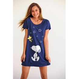 Sleepshirt PEANUTS Gr. 40/42, N-Gr, blau (marine) Damen Kleider mit Snoopy-Print in Minilänge