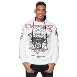 Kapuzensweatshirt Rusty Neal "Rusty Neal Sweater" Gr. L, weiß Herren Sweatshirts mit rockigem Print