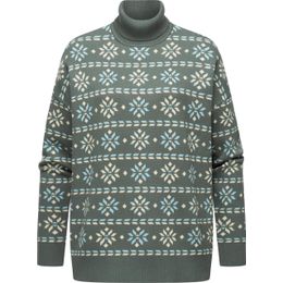 Stehkragenpullover Ragwear "Danika Organic" Gr. L (40), grün (tannengrün) Damen Pullover mit winterlichem Muster-Print