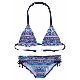 Triangel-Bikini s.Oliver Gr. 122/128, N-Gr, blau (blau, bedruckt), Kinder, Polyamid, gemustert, Rautenmuster, Bikini-Sets, mit grafischem Druck