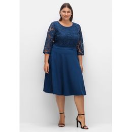 Abendkleid sheego "Große Größen" Gr. 46, Normalgrößen, blau Damen Kleider Partykleid mit Zierbortenstickerei am Oberteil