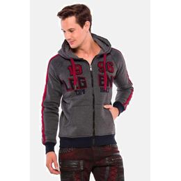 Cipo & Baxx Sweatjacke CIPO & BAXX "Sweatjacke", Herren, Gr. M, grau (anthrazit), 70% Baumwolle;30% Polyester, unifarben, casual, regular fit normal, Sweatjacken, Mit lässiger Kapuze, CL357