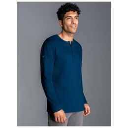 Longsleeve TRIGEMA "TRIGEMA Langarmshirt mit Knopfleiste" Gr. L, blau (night-blue) Herren Shirts