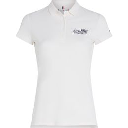 Poloshirt Tommy Hilfiger "SLIM SCRIPT GRAPHIC POLO SS" Gr. L (40), weiß (ancient white) Damen Shirts mit Tommy Hilfiger Script Logo-Schriftzug