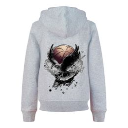 Kapuzenpullover F4NT4STIC "Basketball Adler" Gr. 122/128, grau (erdgrau), Mädchen, Obermaterial: 65% Baumwolle, 35% Polyester, Pullover, Print