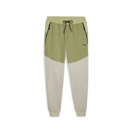 Sporthose Puma "PumaTECH Jogginghose Herren", Herren, Gr. XL, Normalgrößen, grün (calming grün), Obermaterial: 34% Polyester, 66% Baumwolle; Taschenfutter: 100% Baumwolle; Rippe: 4% Elasthan, 96% Baumwolle; Einsatz: 41% Baumwolle, 59% Polyester; Bund unten: 100% Polyester, colorblocking, regular fit, Hosen