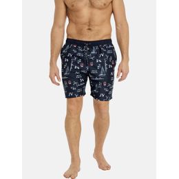 Badeshorts Jan Vanderstorm "Badeshort CORNELIS" Gr. LXL, N-Gr, blau (dunkelblau bedruckt) Herren Badehosen mit maritimen Aufdrucken