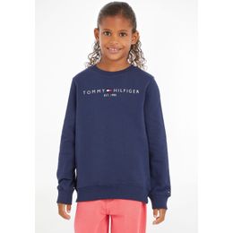 Sweatshirt Tommy Hilfiger "ESSENTIAL SWEATSHIRT" Gr. 14/164, blau (marine), Jungen, Obermaterial: 100% Baumwolle, bedruckt, Sweatshirts, für Jungen und Mädchen